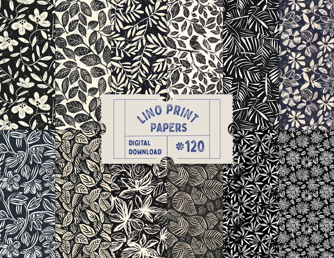 Lino Cut Papers, Black and White Print Patterns, Stamped Patterns - Etsy