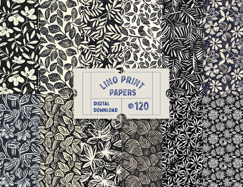 Lino Cut Papers, Black and White Print Patterns, Stamped Patterns - Etsy