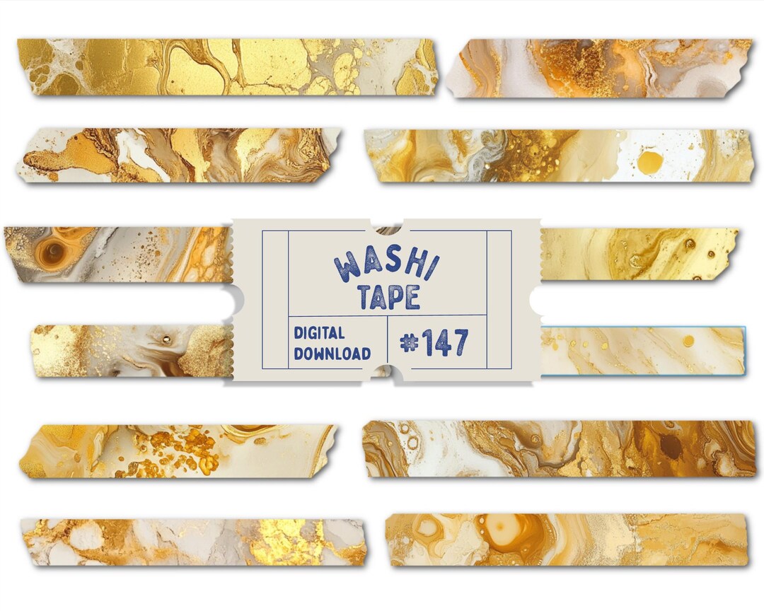 Gold Marble Washi Tape, Fluid Ink Acrylic Pour Digital Washi Tape ...