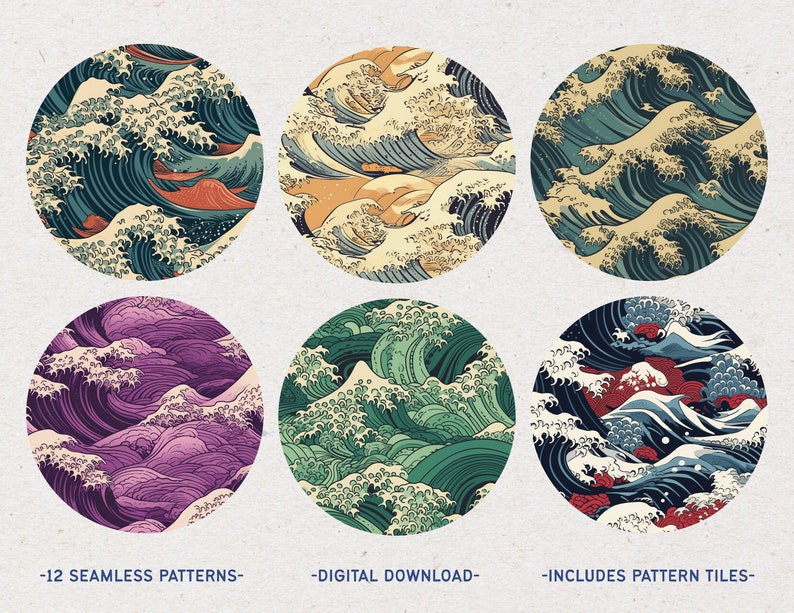 Japanese Great Wave Seamless Pattern Paper Digital, Sea Illustrated ...