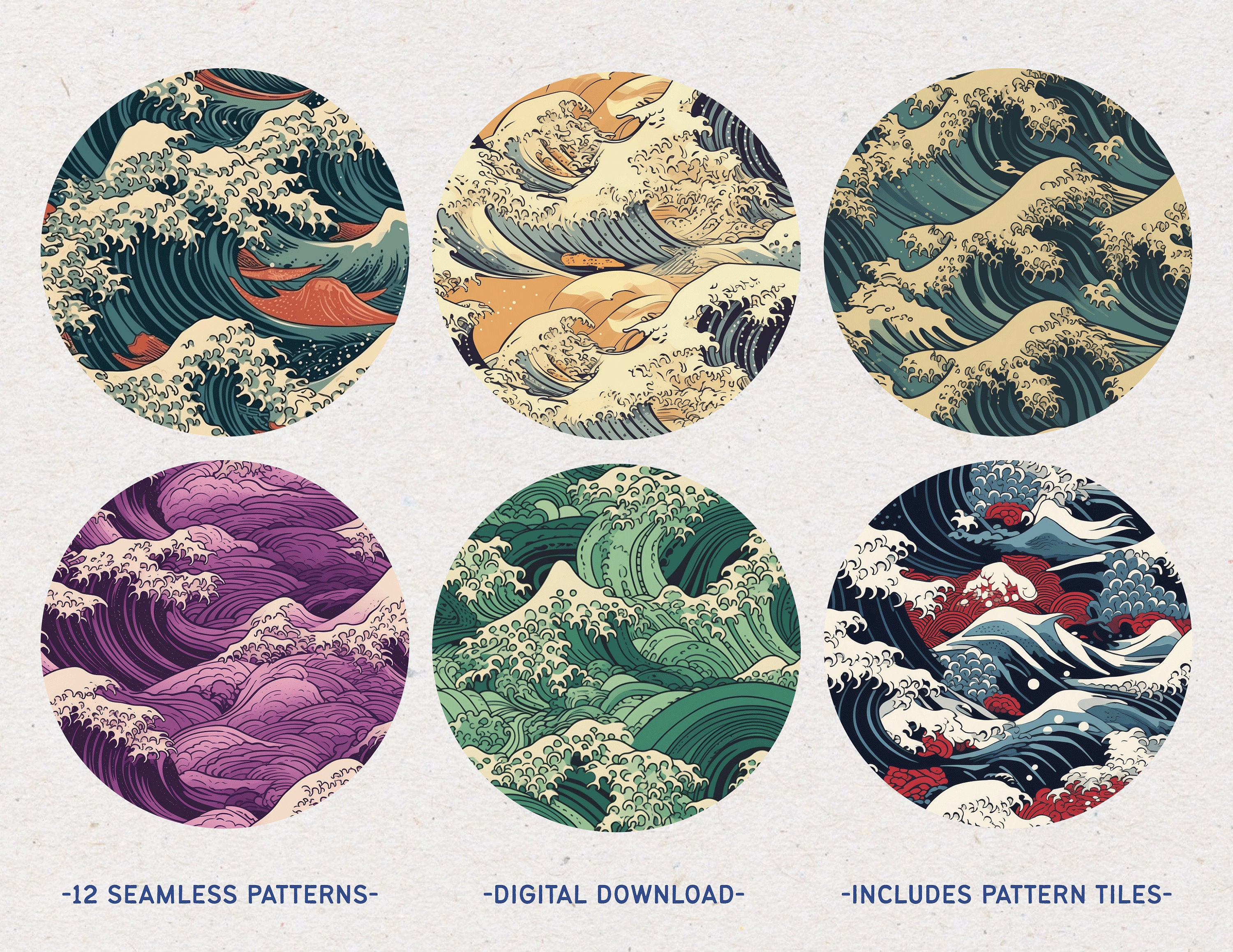 Japanese Great Wave Seamless Pattern Paper Digital, Sea Illustrated ...
