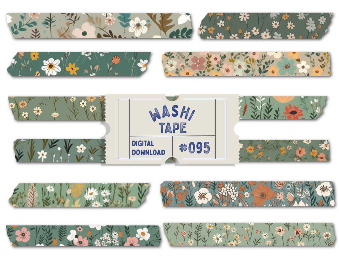 Sage Green Washi Tape, Ditsy Print Digital Washi Tape, Flower Patterned ...