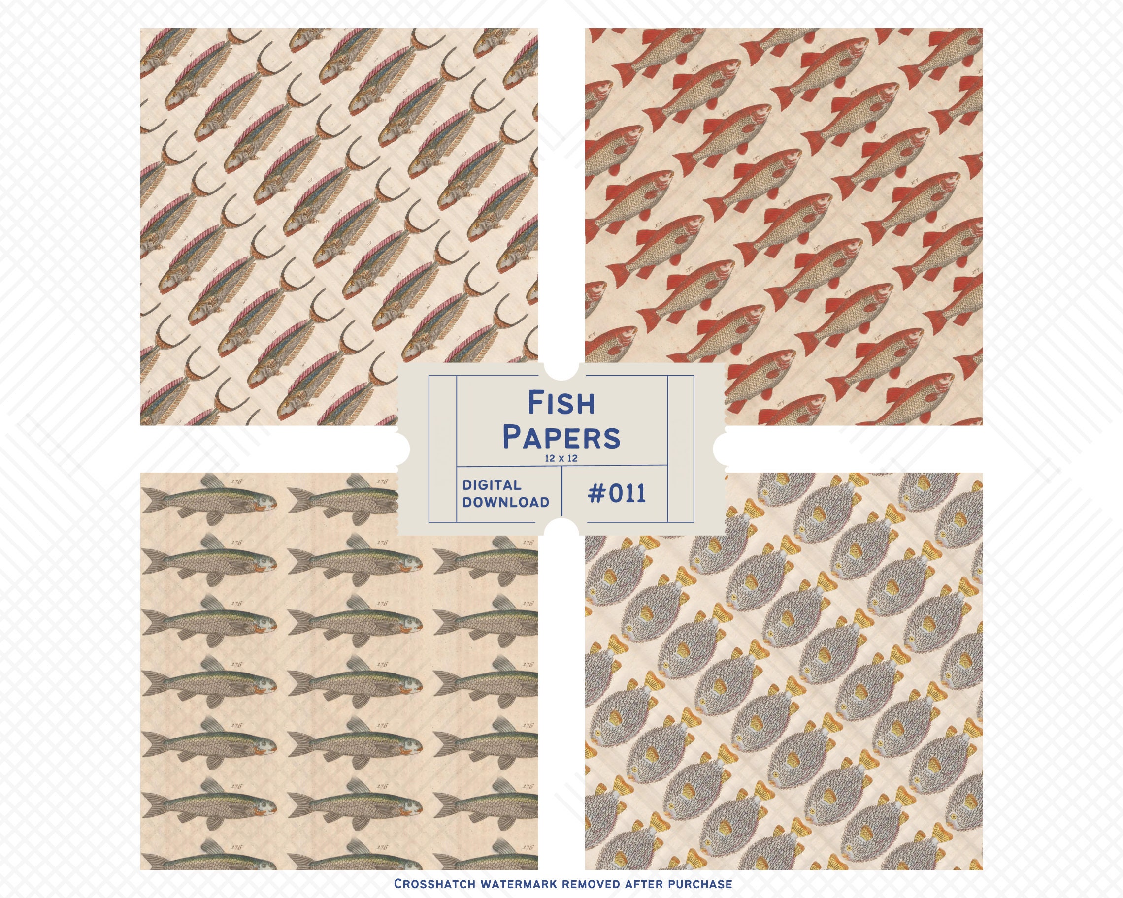 Fish Papers, Digital Vintage Paper Pack, Natural Wildlife Illustrations ...