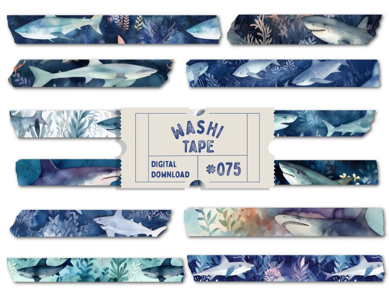 Shark Washi Tapes, Sea Digital Planner Tapes Goodnotes Stickers - Etsy