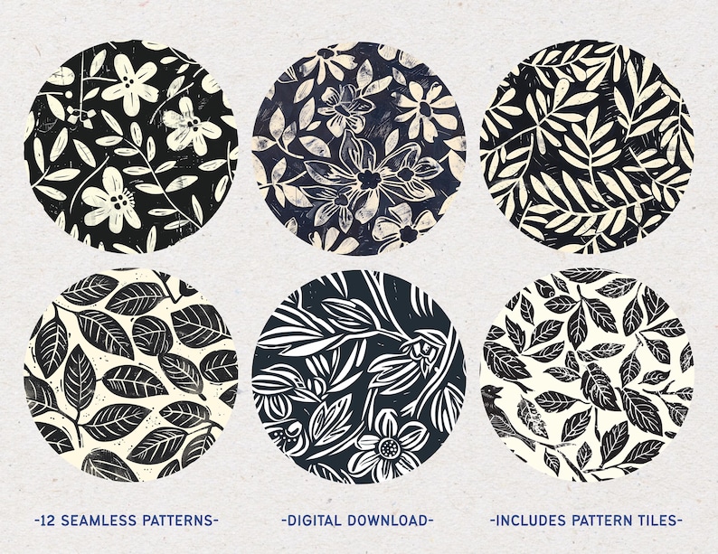 Lino Cut Papers, Black and White Print Patterns, Stamped Patterns - Etsy