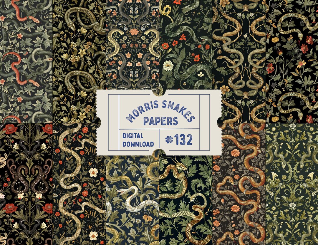 Morris Style Snake Papers, Gothic Nature Printed Seamless Patterns ...