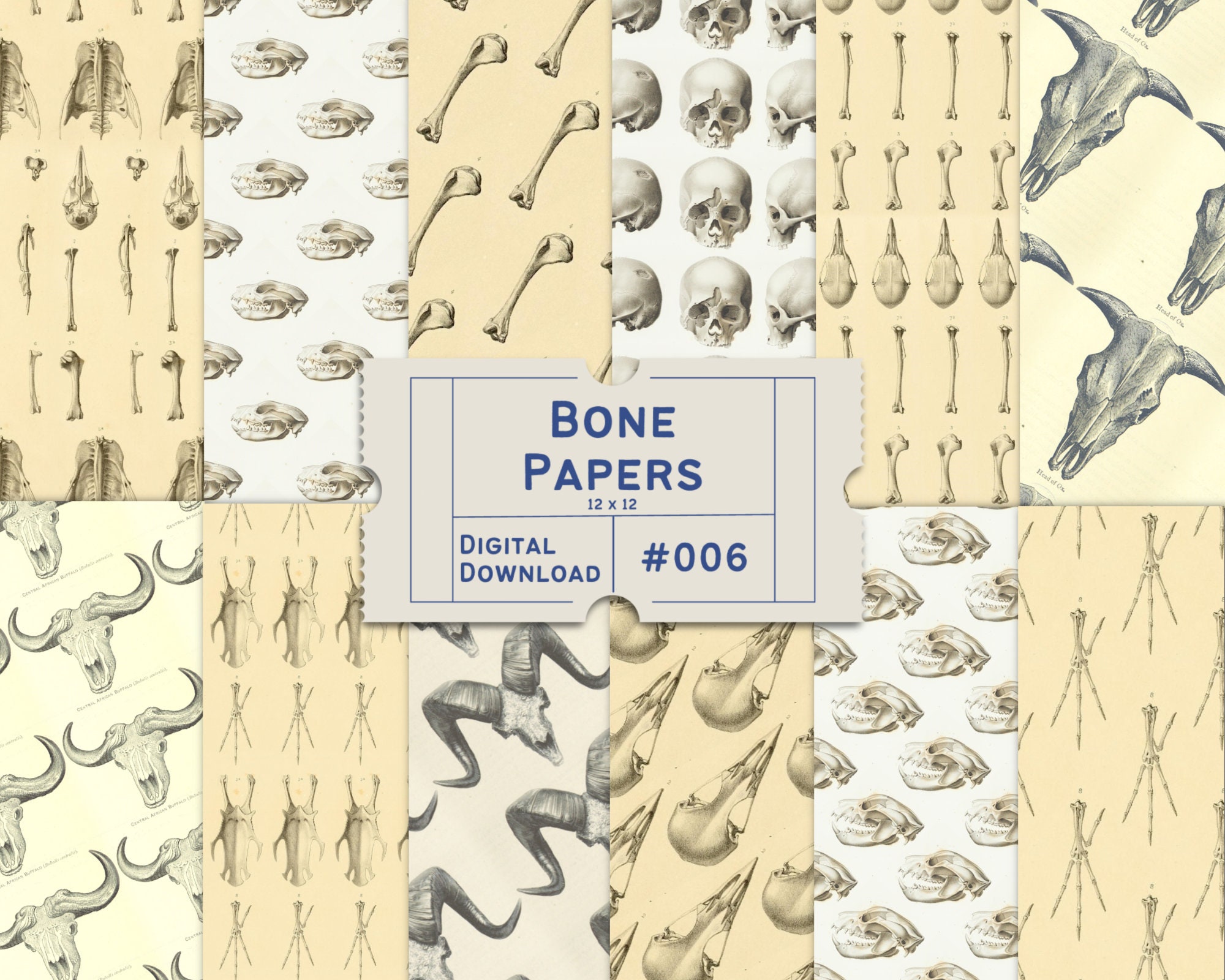 Skull and Bones Digital Paper, Dark Academia Scrapbook Papers Pack ...