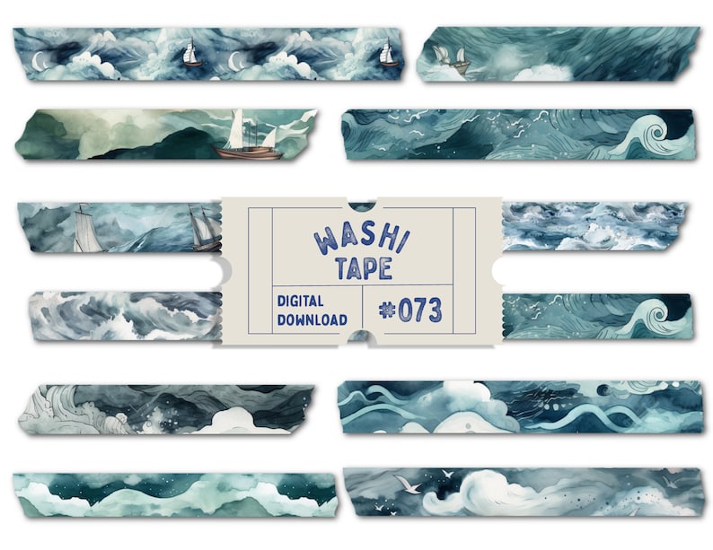 Stormy Sea Washi Tape Wave Planner Tapes, Digital Washi Tape Goodnotes ...