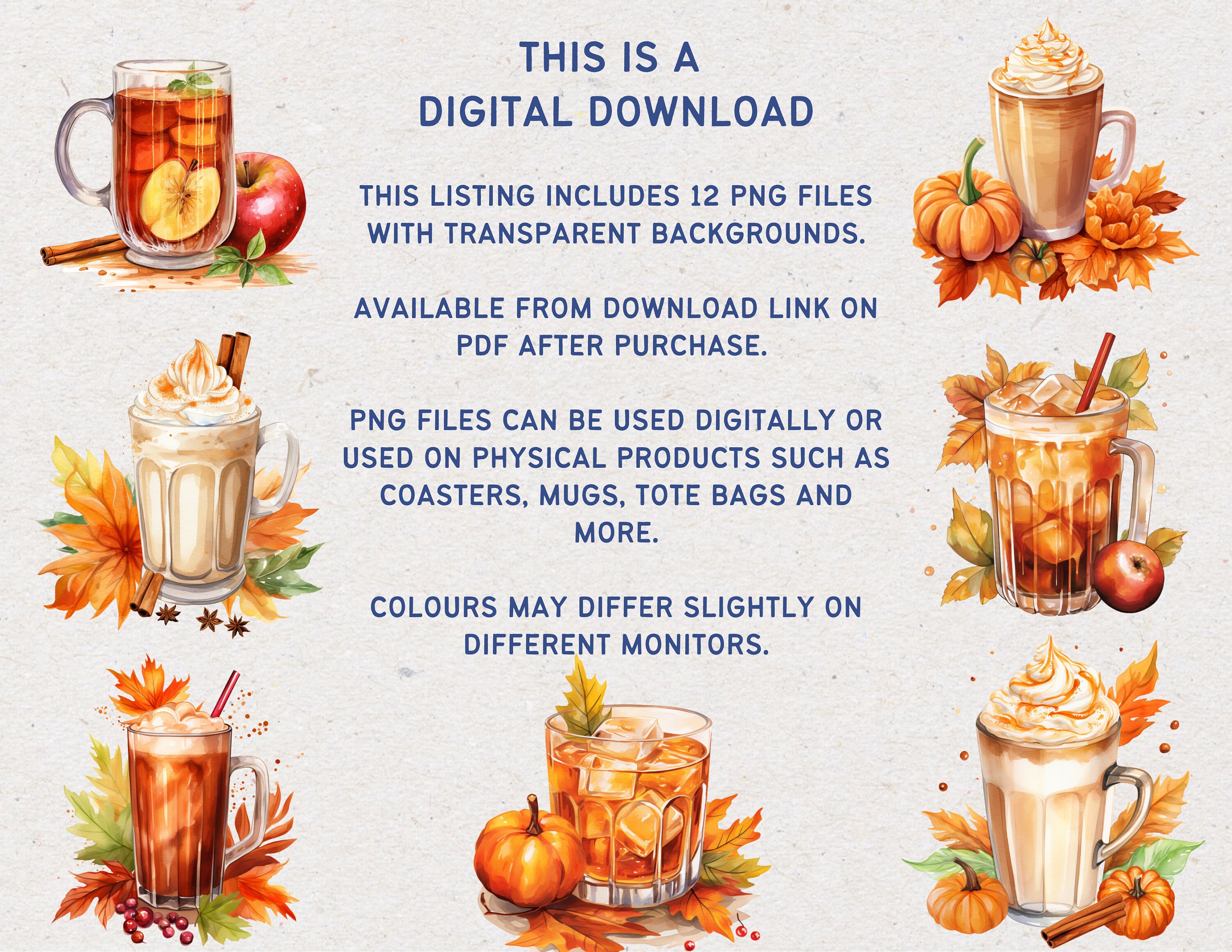 Fall Drinks Clipart 12 Pngs Pumpkin Spiced Latte Pngs - Etsy