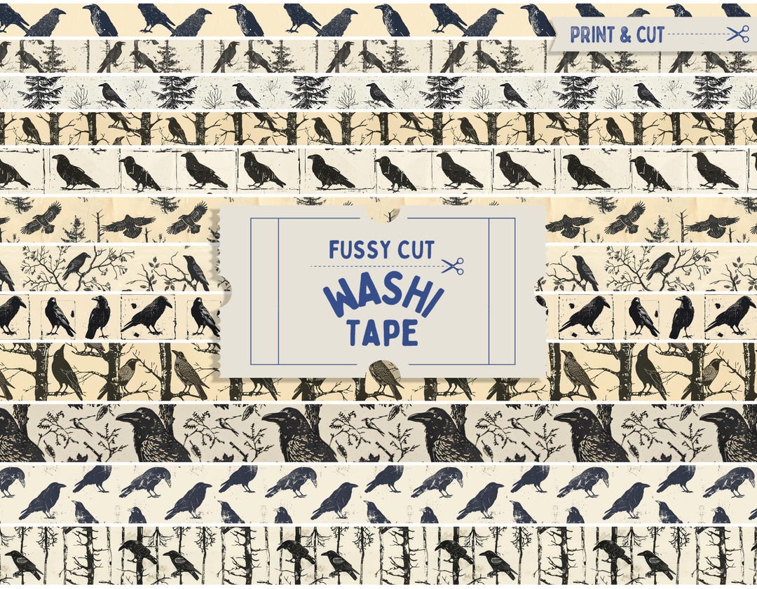 Raven Fussy Cut Washi Tape, Gothic Vintage Bird Print and Cut Washi ...