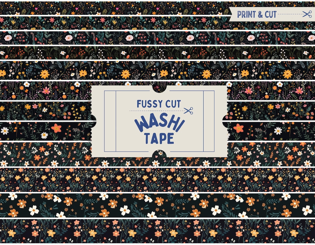 Fussy Cut Black Flower Washi Tape, Dark Floral Print and Cut Washi Tape ...