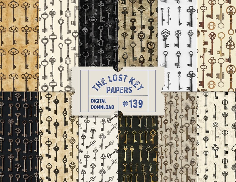 Vintage Key Papers Digital, Hecate Keys Junk Journal Pages, Gothic Key ...