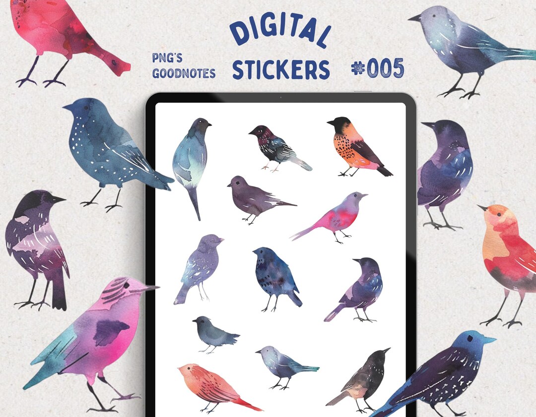 Watercolour Birds Goodnotes Digital Stickers, Downloadable Birds ...