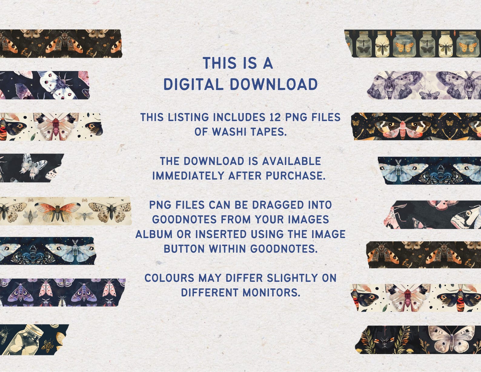 Moth and Butterfly Washi Tape, Digital Washi Tape, Vintage Washis ...