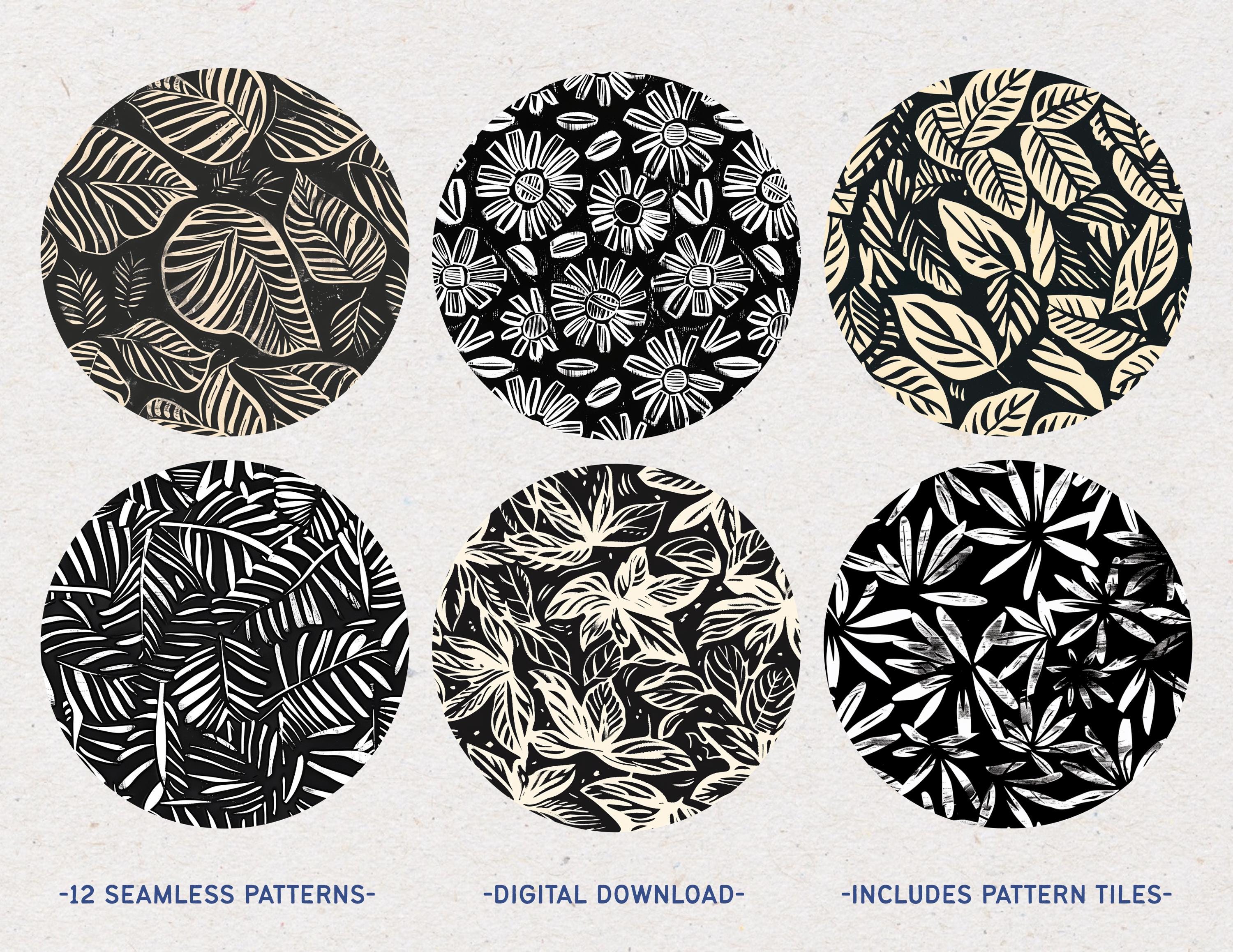 Lino Cut Papers, Black and White Print Patterns, Stamped Patterns - Etsy