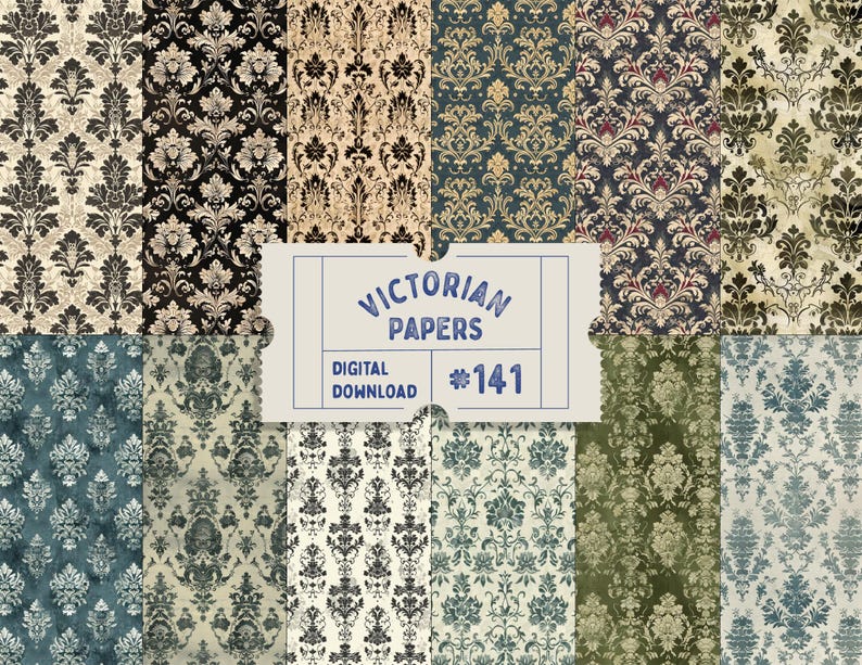 Seamless Victorian Wallpapers Digital, Gothic Junk Journal Pages ...