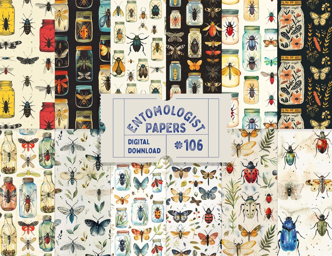 Seamless Insect Pattern Digital Papers, Entomologist Insect Papers ...