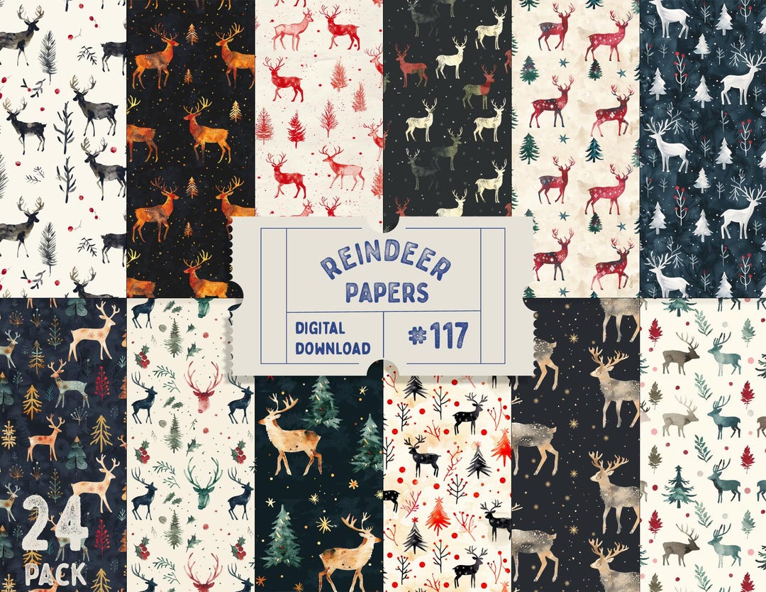 Christmas Papers, Reindeers Seamless Patterns, Country Reindeer ...