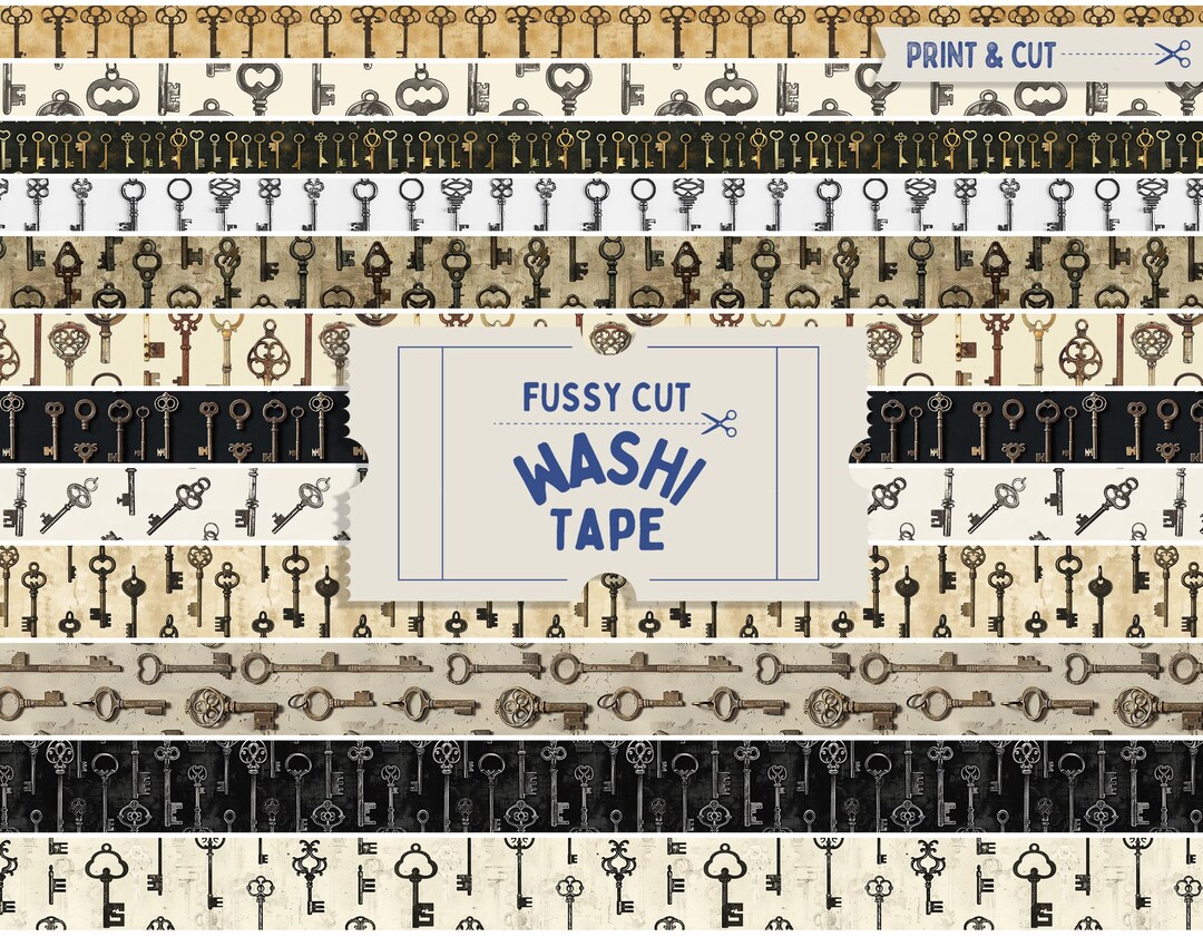 Gothic Keys Fussy Cut Washi Tape, Antique Print and Cut Washi Tape ...