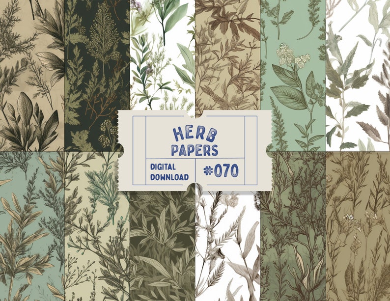 Herb Seamless Pattern Papers Digital, Plant Illustrated Papers ...