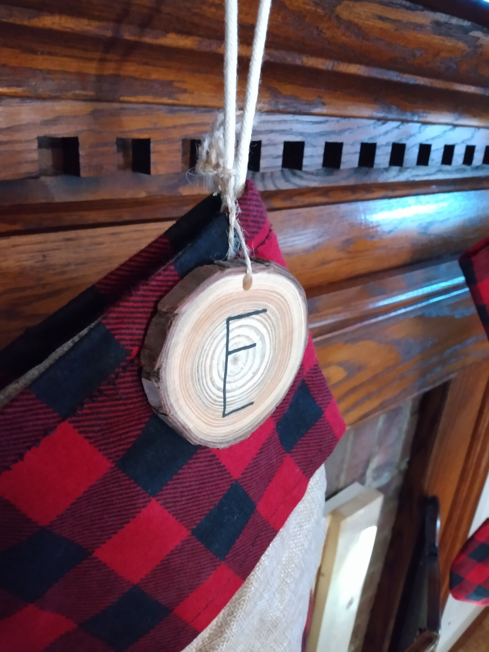 Rustic Stocking Tag Wood Slice Letter Tag Country Christmas - Etsy