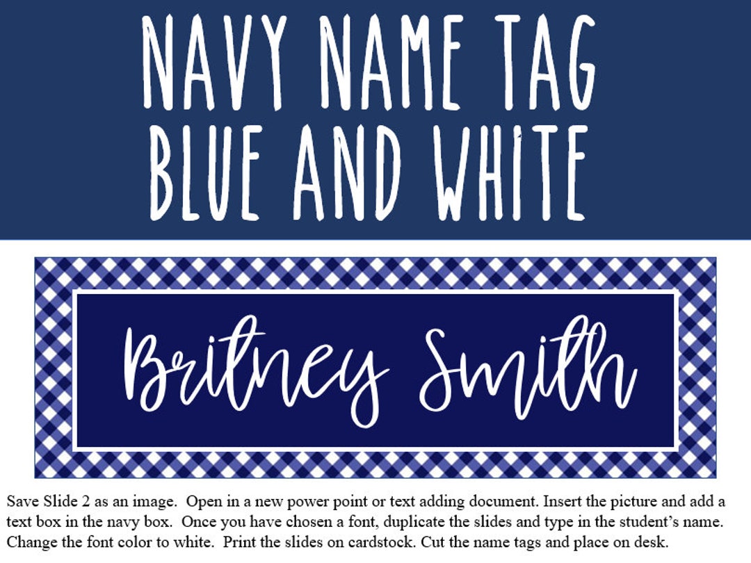 Blue & White Classroom Nametags for Desk Printable Tags Upper ...