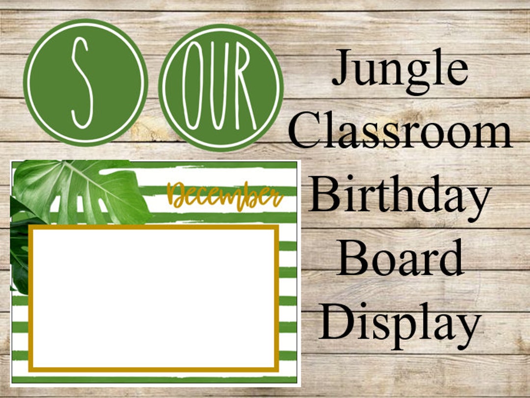 Classroom Jungle Decor Green & Gold Birthday Bulletin Board Display ...