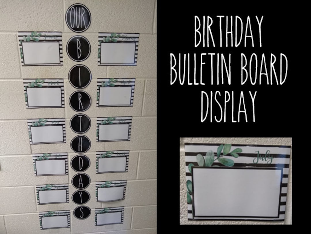 Classroom Farmhouse Decor Black & White Birthday Bulletin Board Display ...