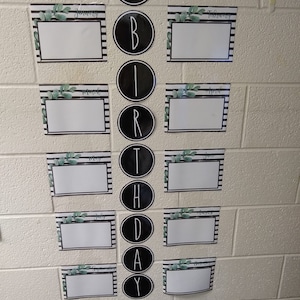 Classroom Farmhouse Decor Black & White Birthday Bulletin Board Display ...