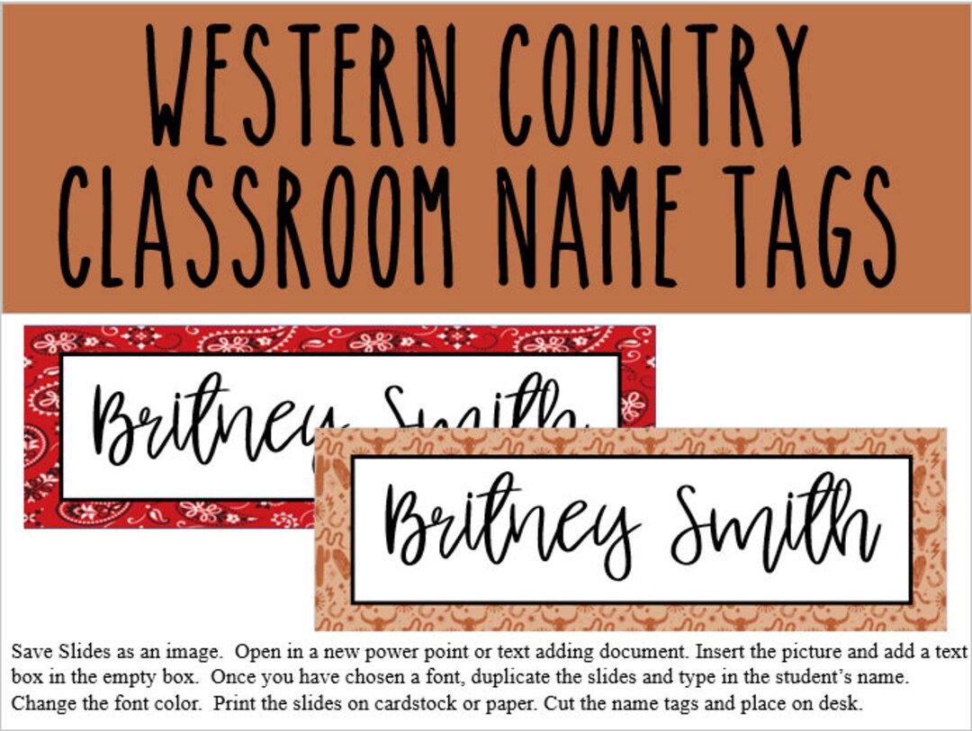 Western Classroom Nametags for Desk Printable Tags Upper Elementary ...