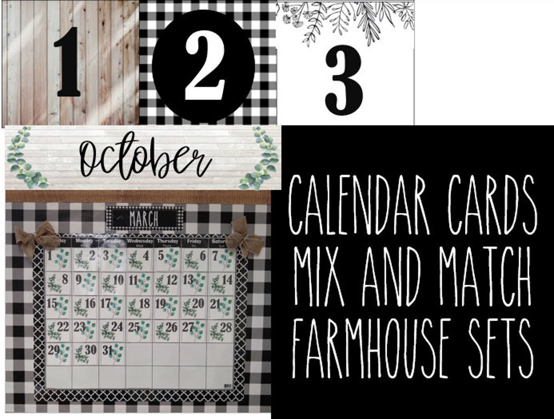 Farmhouse Classroom Calendar Cards Set Rustic Classroom Calendar Cards ...