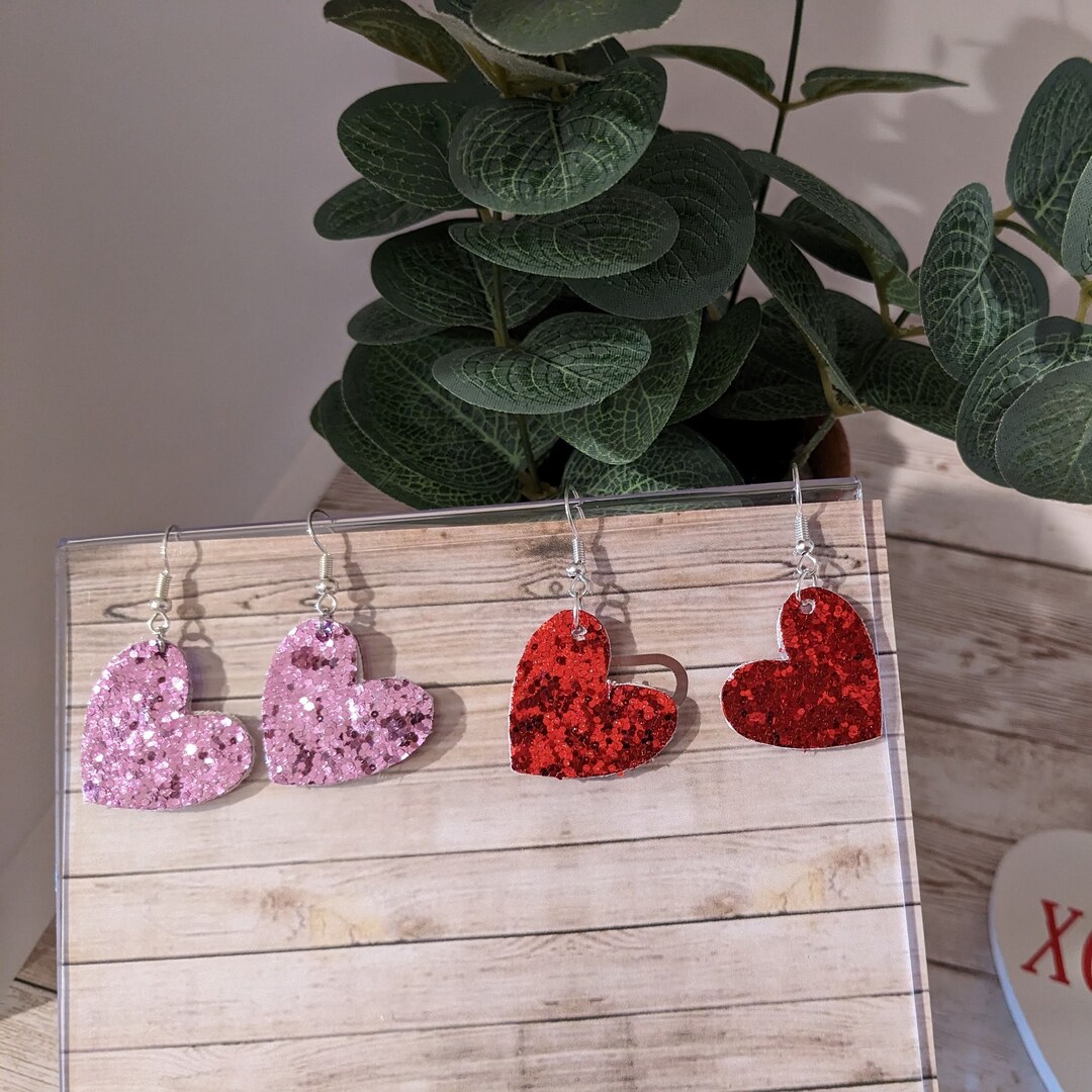 Heart Shape Earrings Valentines Day Girl Gift Glitter Earrings Best ...
