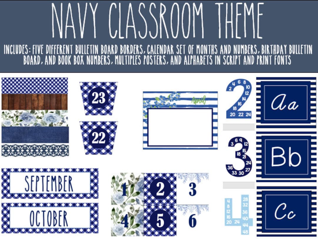 Navy Classroom Theme Decor Printable Blue Classroom Teacher Decor Set ...