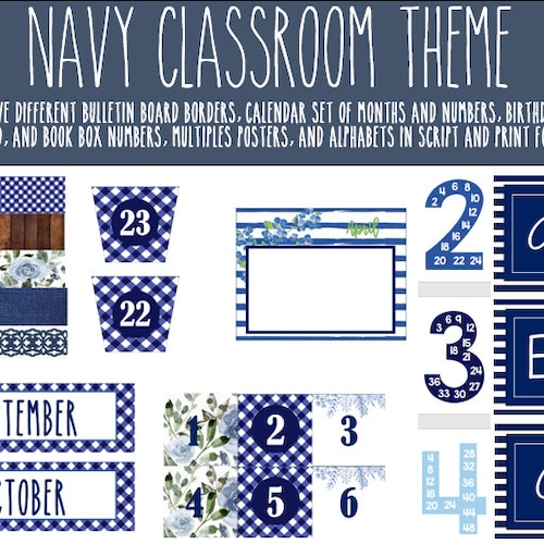 Navy Classroom Theme Decor Printable Blue Classroom Teacher - Etsy