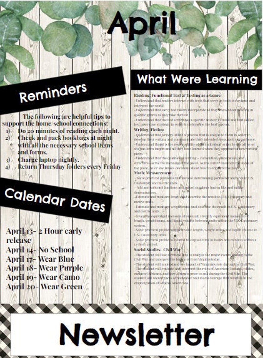 Classroom Newsletter Digital Template Farmhouse Classroom - Etsy