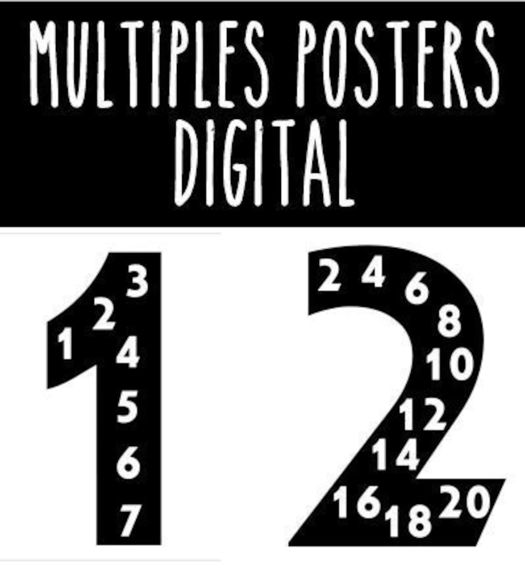 Multiples Math Classroom Poster Black and White Classroom Decor Upper ...