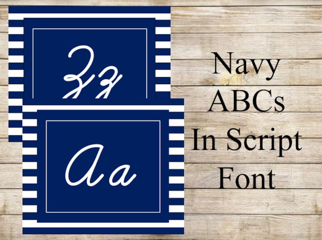 Navy ABC Classroom Display in Script Printable Alphabet Cards for Blue ...