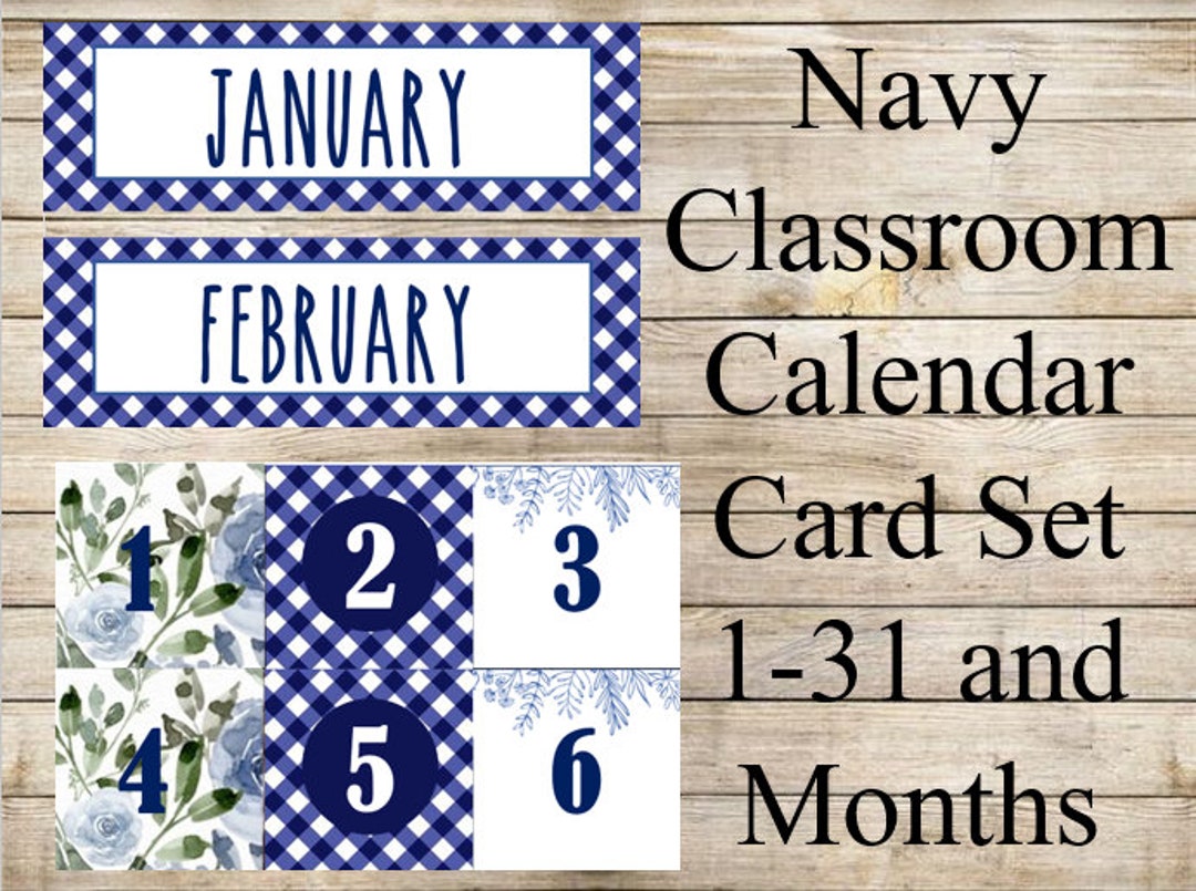 Blue Classroom Theme Calendar Flip Card Set Day Month Numbers Cards 1 ...