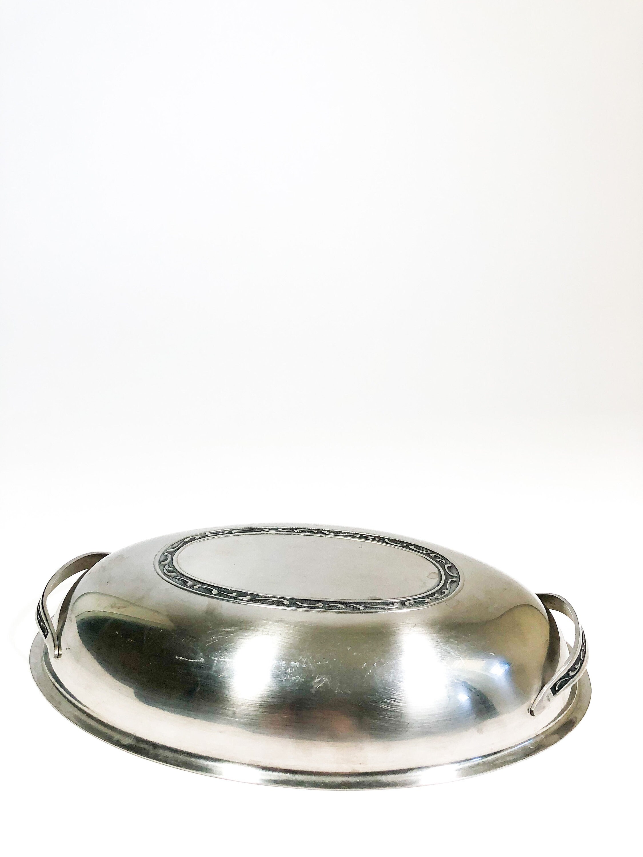 Stainless Steel Metal Serving Dish With Etched Designs and Side Handles ...