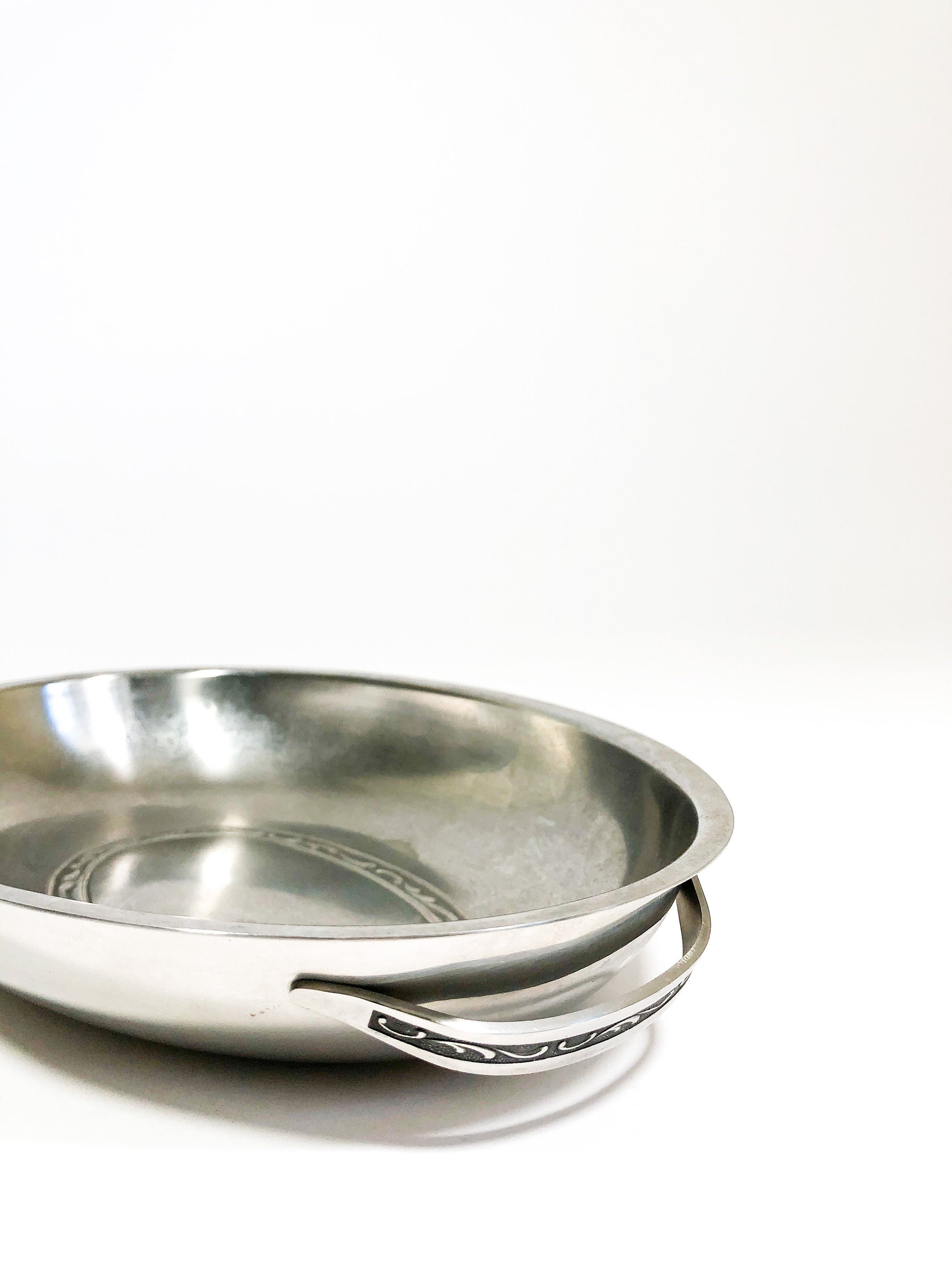 Stainless Steel Metal Serving Dish With Etched Designs and Side Handles ...