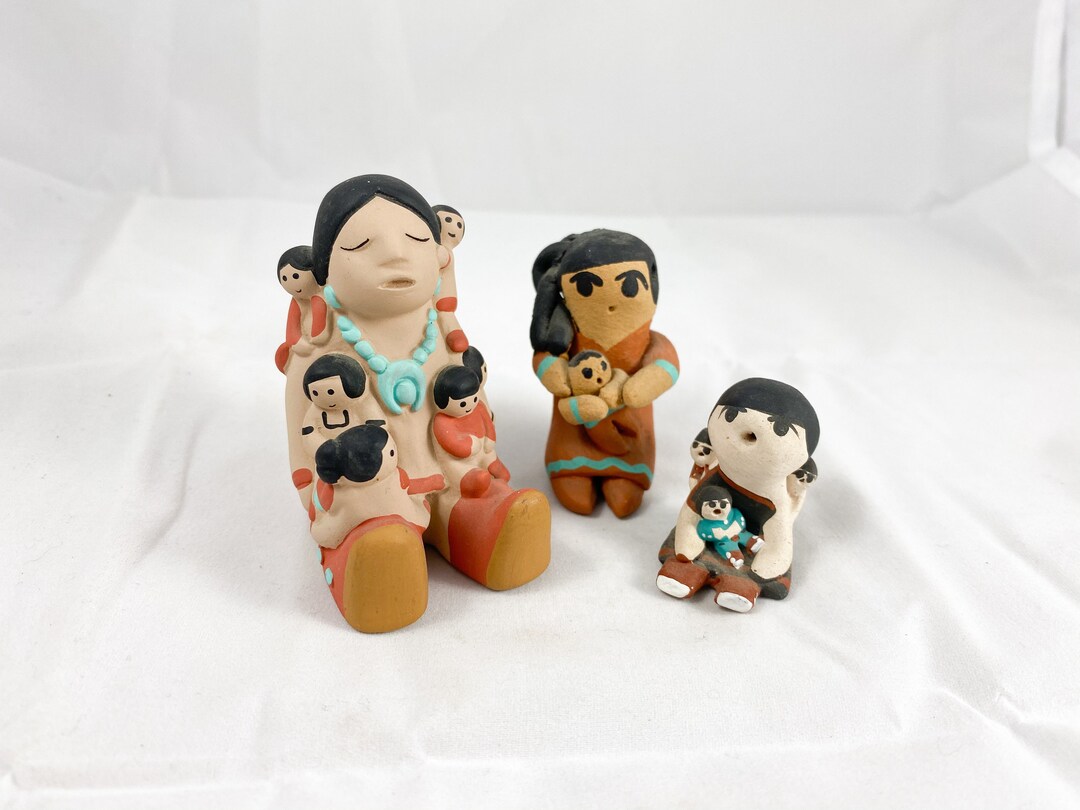 Miniature Trio of Native American Storyteller Statues Handmade in the ...