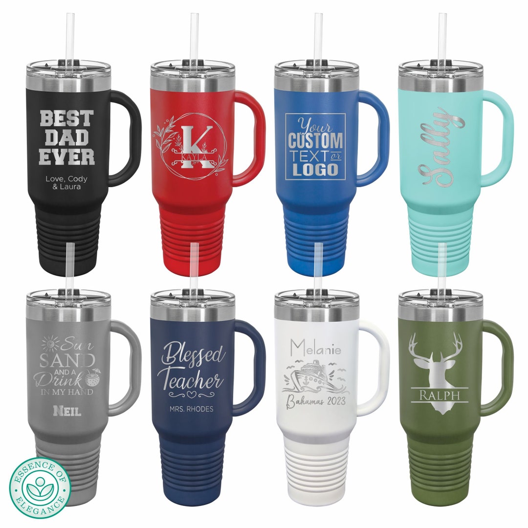 40oz Personalized Mug With Handle Insulated, Snap Lid and Straw ...