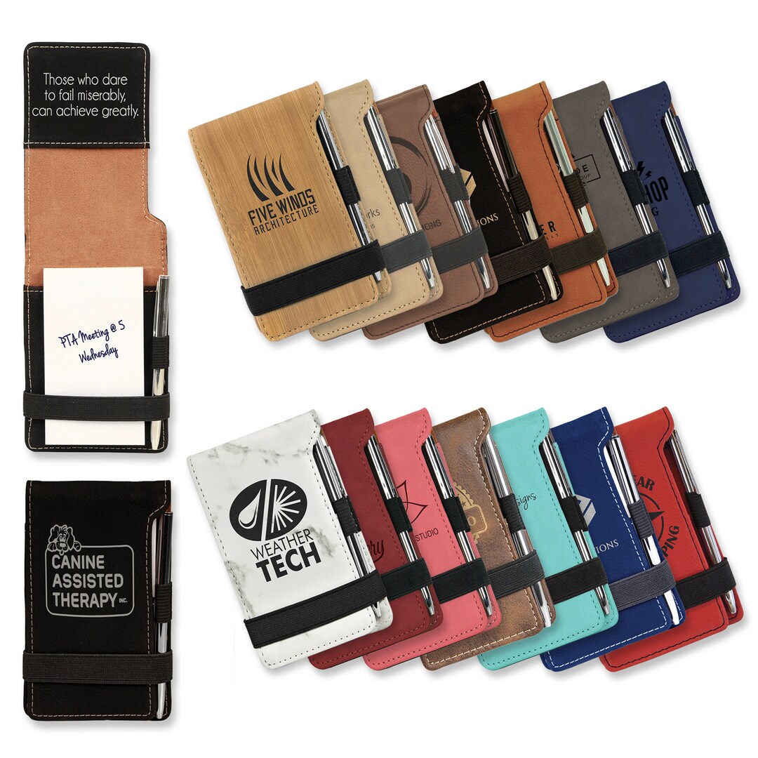 Personalized Leatherette Pocket Notepad With Miniature Pen, Custom ...