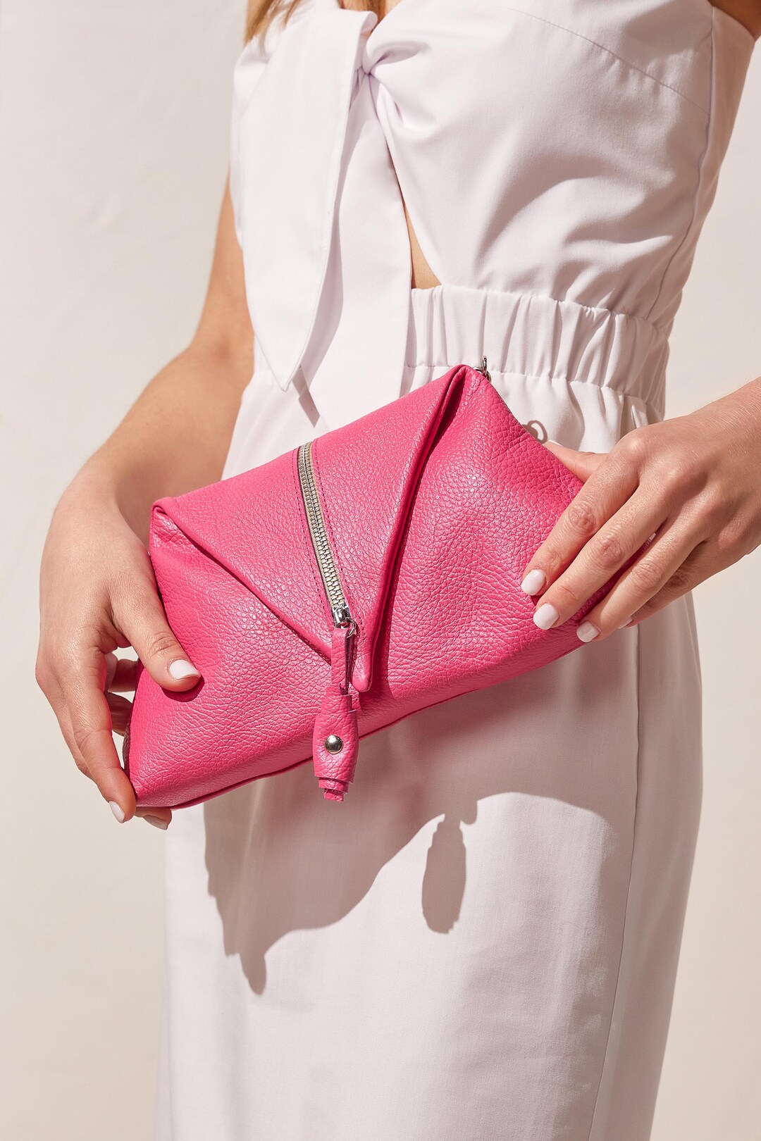 Hot Pink Clutch Bag, Leather Clutch Bag, Pink Evening Bag, Pink Handbag ...