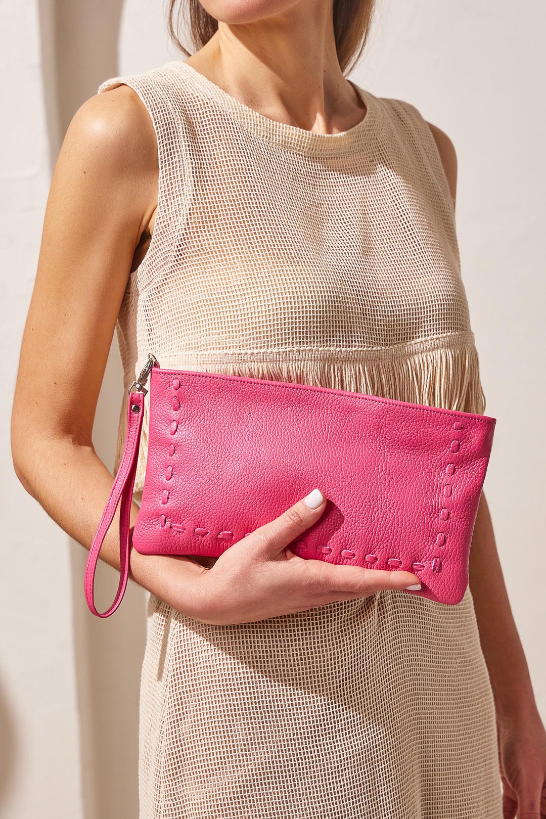 Hot Pink Clutch, Leather Clutch Purse, Wristlet Clutch, Pink Evening ...