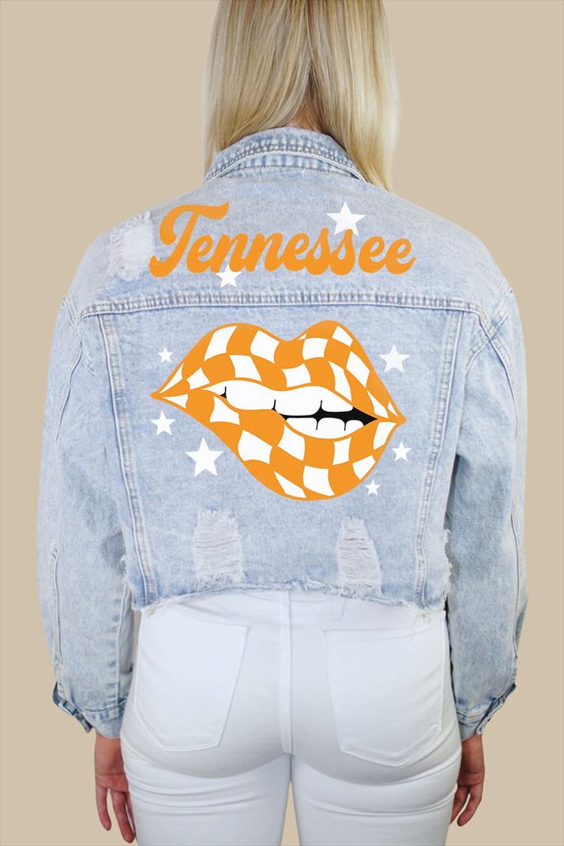 University of Tennessee Checkered Lips Print Denim Jacket - Etsy
