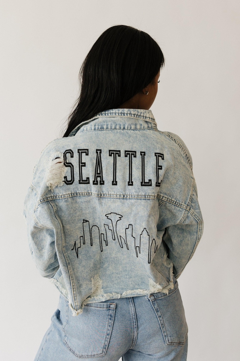 Seattle Skyline Denim Jacket - Etsy