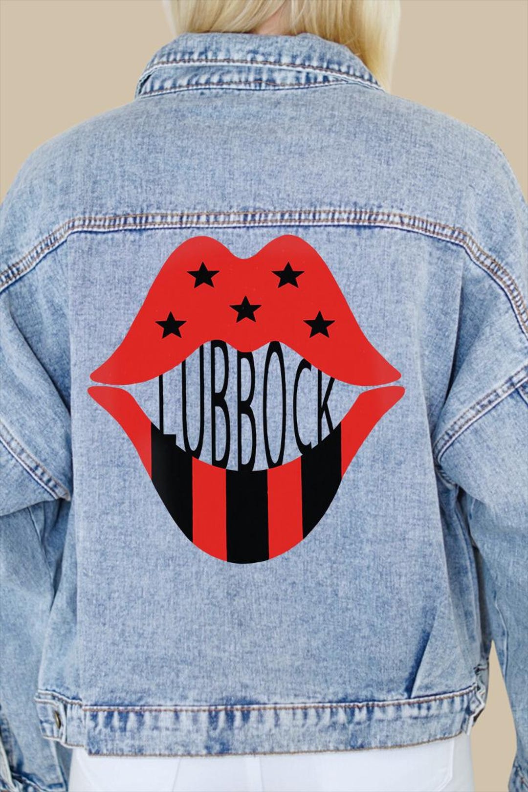 Texas Tech Lips Print Denim Jacket - Etsy