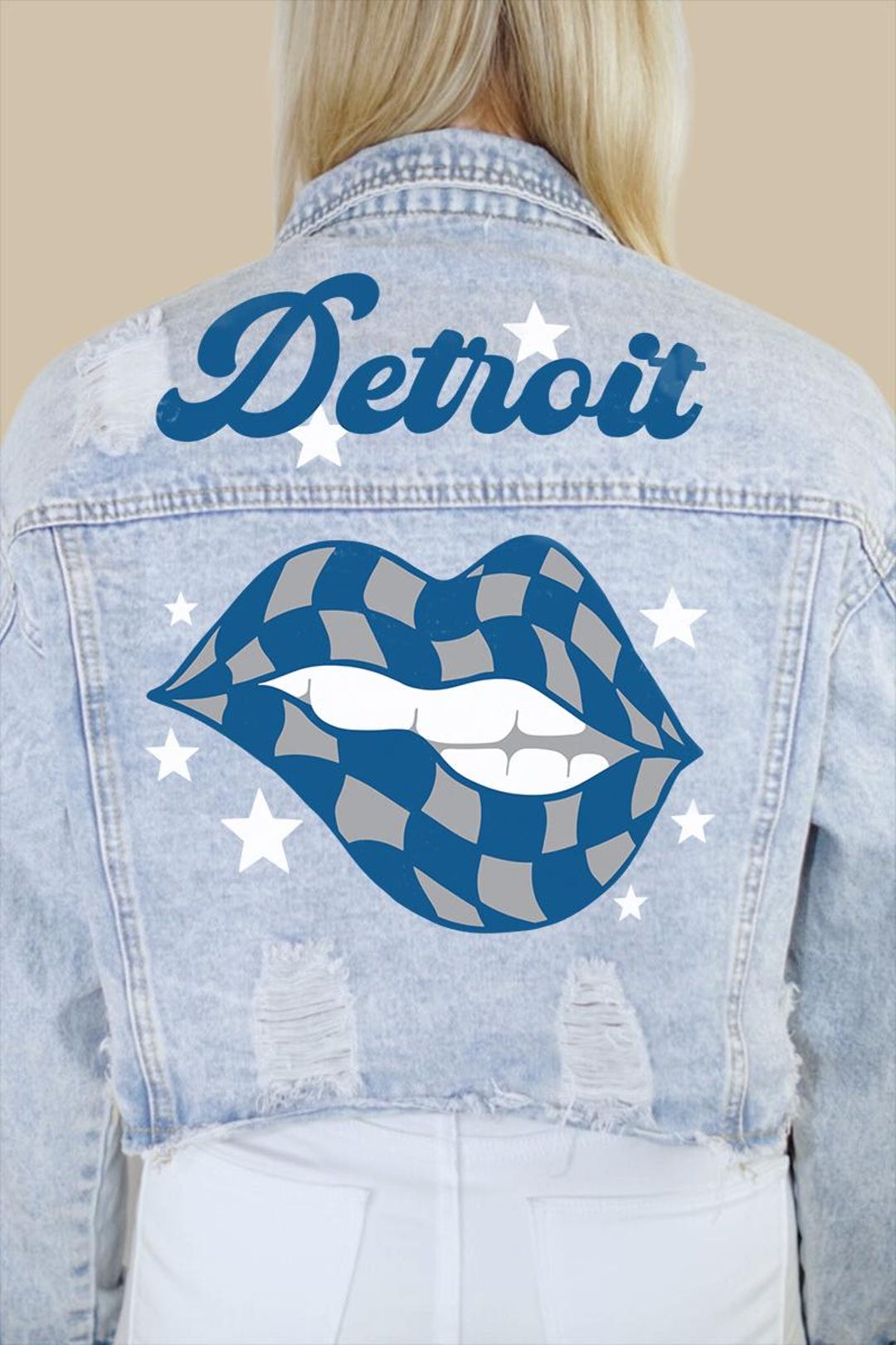 Detroit Checkered Lips Denim Jacket - Etsy