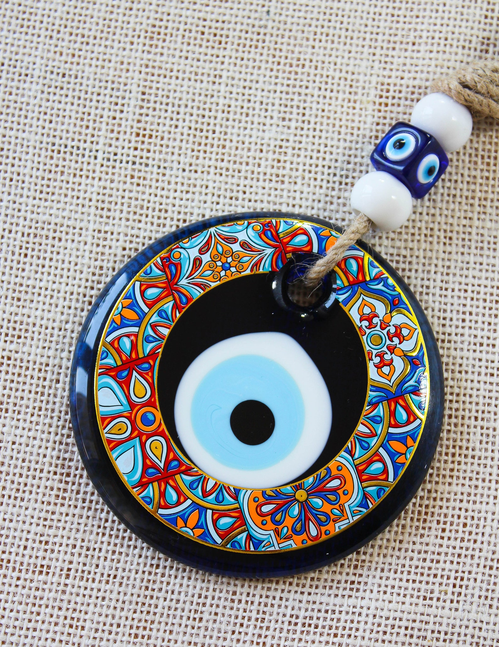 Large Round Blue Painted Nazar Amulet Evil Eye Stain Glass - Etsy
